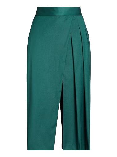 SEMICOUTURE Dark Green Virgin Wool Blend Wide-Leg Cropped Pants